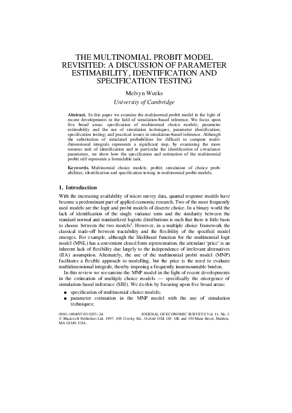 (PDF) The Multinomial Probit Model Revisited: A Discussion of Parameter ...