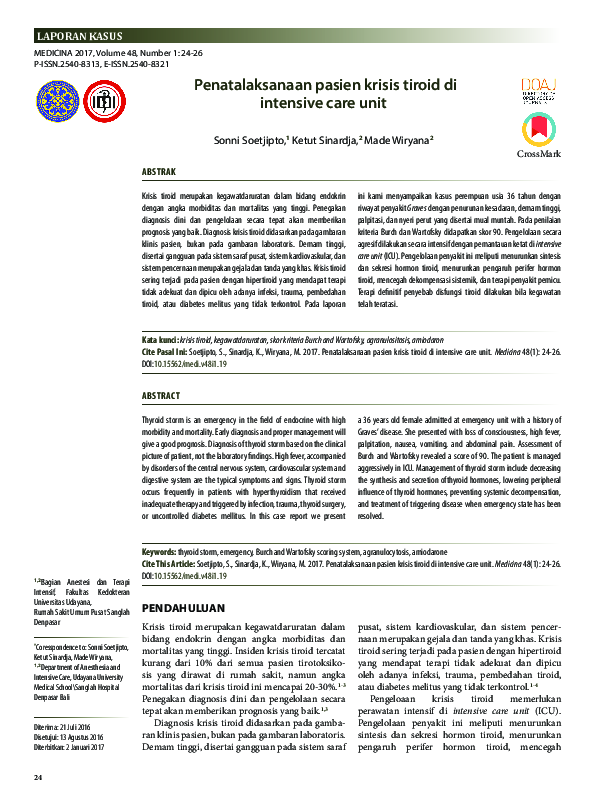 (PDF) Penatalaksanaan Pasien Krisis Tiroid di Intensive Care Unit
