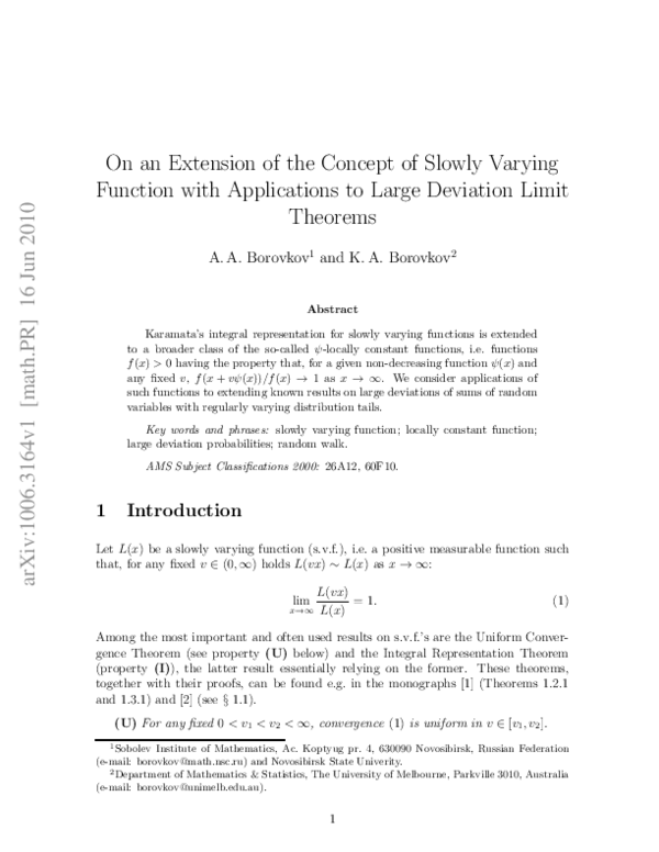 (PDF) An Extension of the Concept of Slowly Varying Function with Applications to Large ...