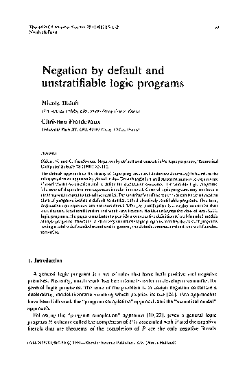 (PDF) Negation by default and unstratifiable logic programs