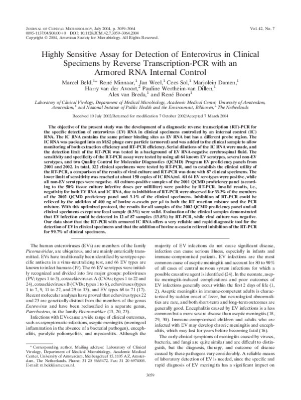 (PDF) Highly sensitive assay for detection of enterovirus in clinical ...