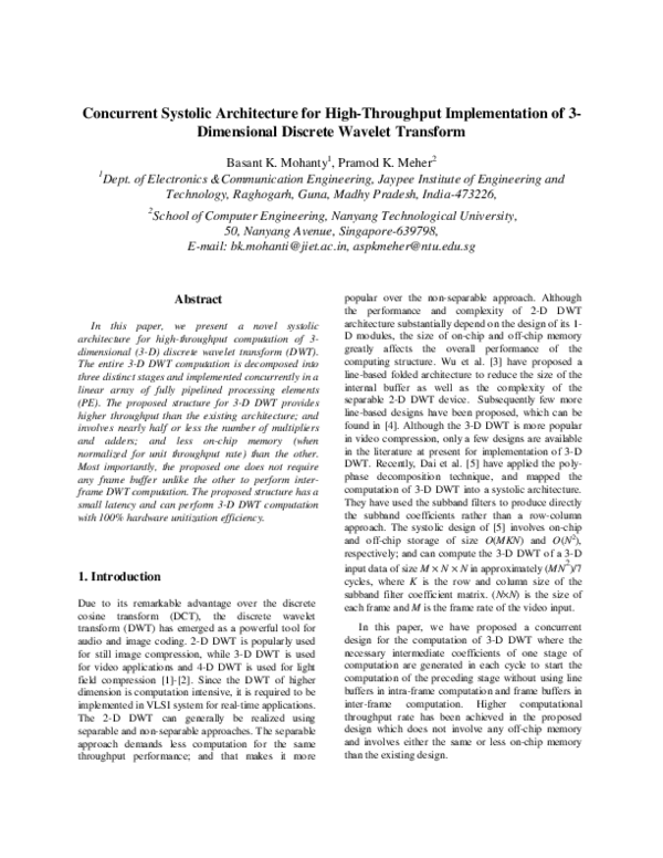 Pdf Concurrent Systolic Architecture For High Throughput Implementation Of 3 Dimensional