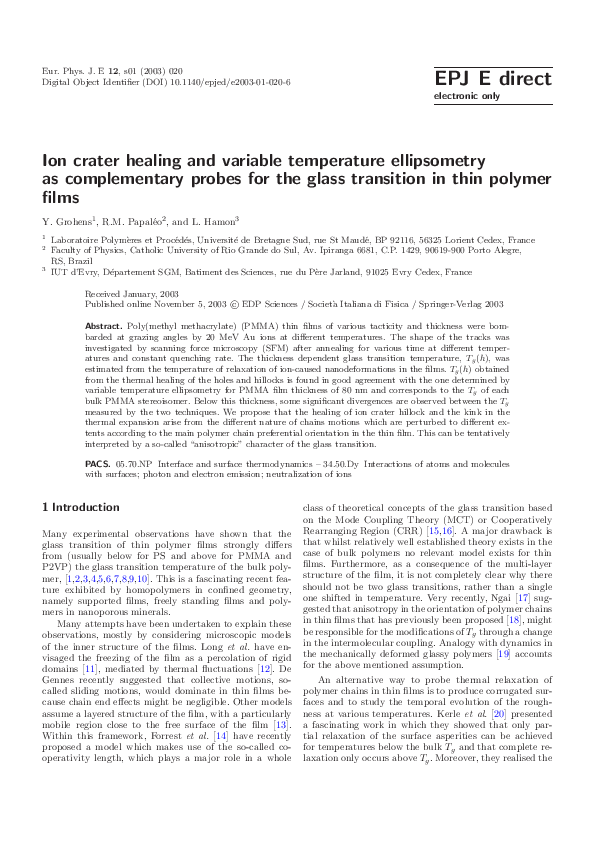 (PDF) Ion crater healing and variable temperature ellipsometry as ...