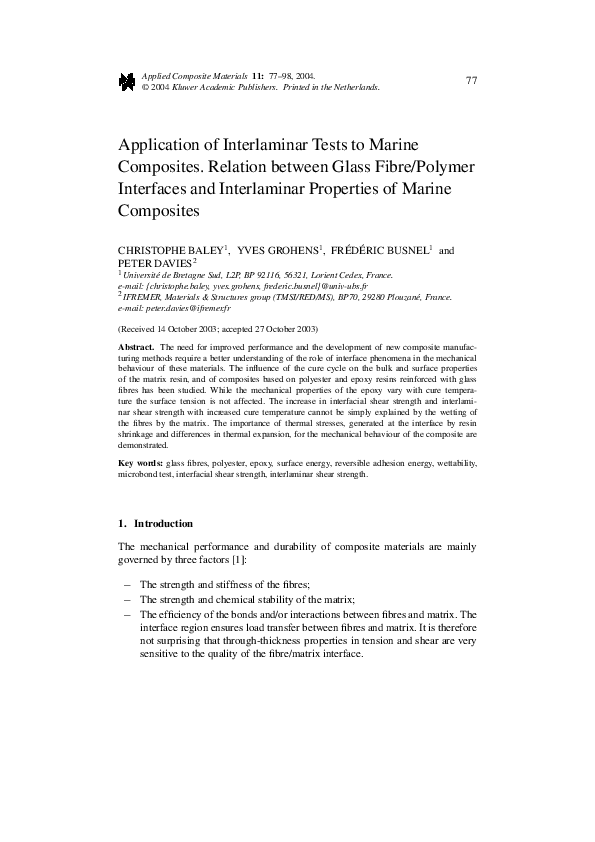 (PDF) Application of Interlaminar Tests to Marine Composites. A ...