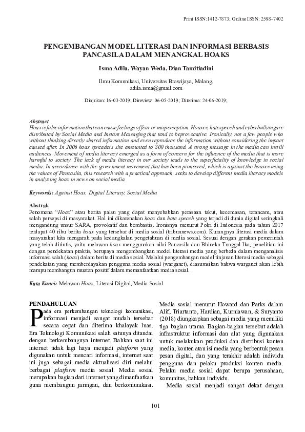 (PDF) Pengembangan Model Literasi Dan Informasi Berbasis Pancasila ...