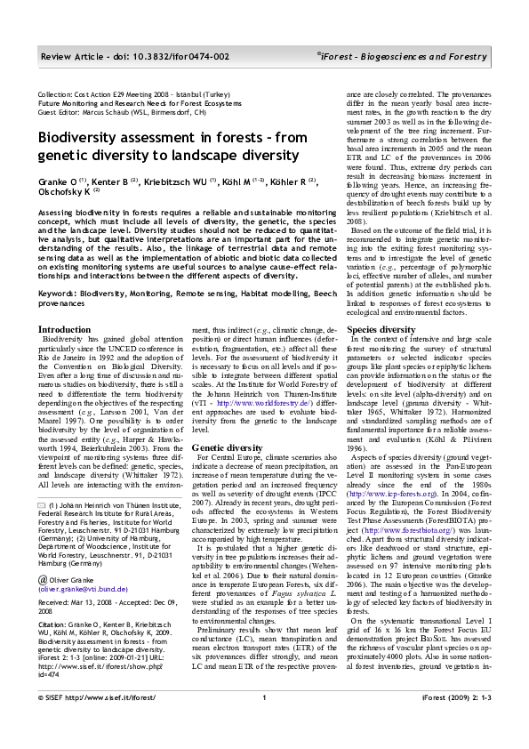 (PDF) Biodiversity assessment in forests - from genetic diversity to ...