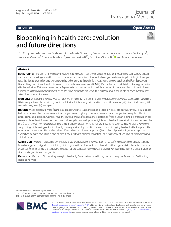(PDF) Biobanking in health care: evolution and future directions