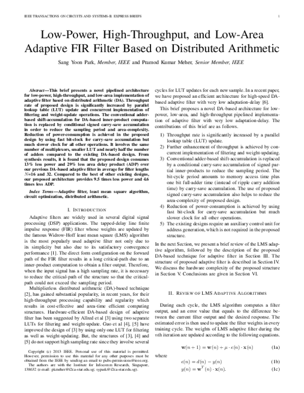 (PDF) Low-Power, High-Throughput, and Low-Area Adaptive FIR Filter ...