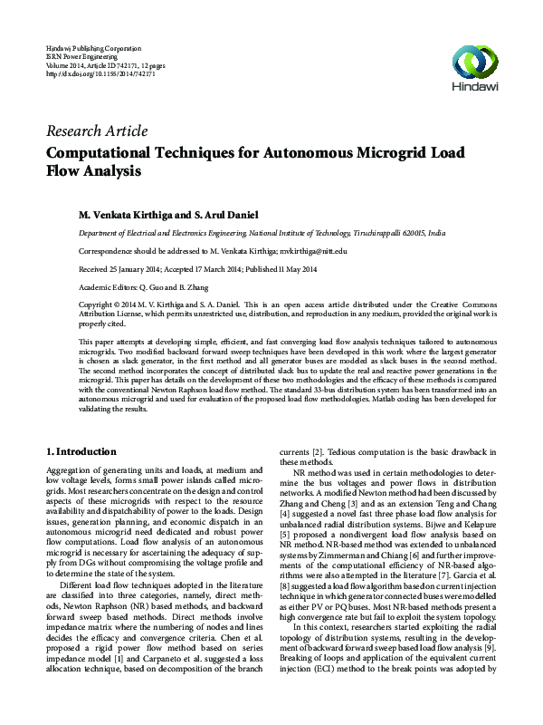 Pdf Computational Techniques For Autonomous Microgrid Load Flow Analysis