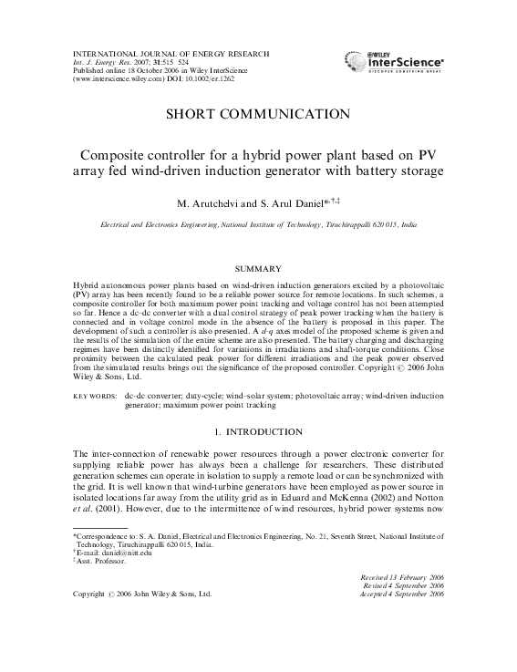 Pdf Composite Controller For A Hybrid Power Plant Based On Pv Array