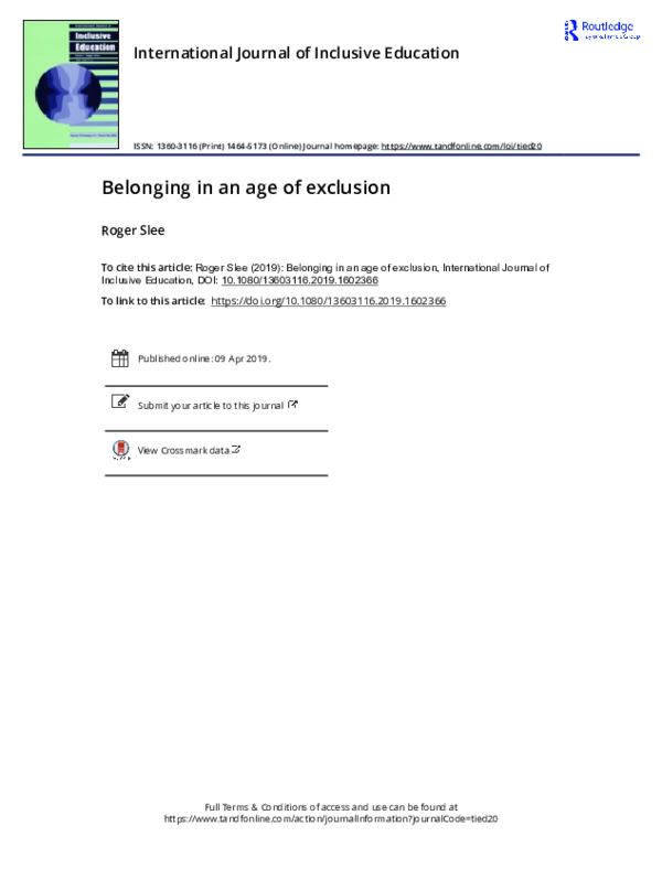 (PDF) Belonging in an age of exclusion