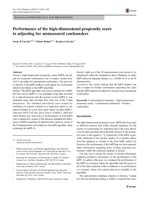 (PDF) Performance of the high-dimensional propensity score in adjusting ...