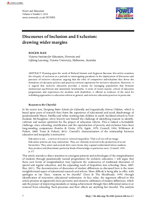 (PDF) Discourses of Inclusion and Exclusion: drawing wider margins