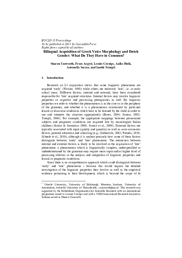 (PDF) Bilingual Acquisition of Greek Voice Morphology and Dutch Gender ...