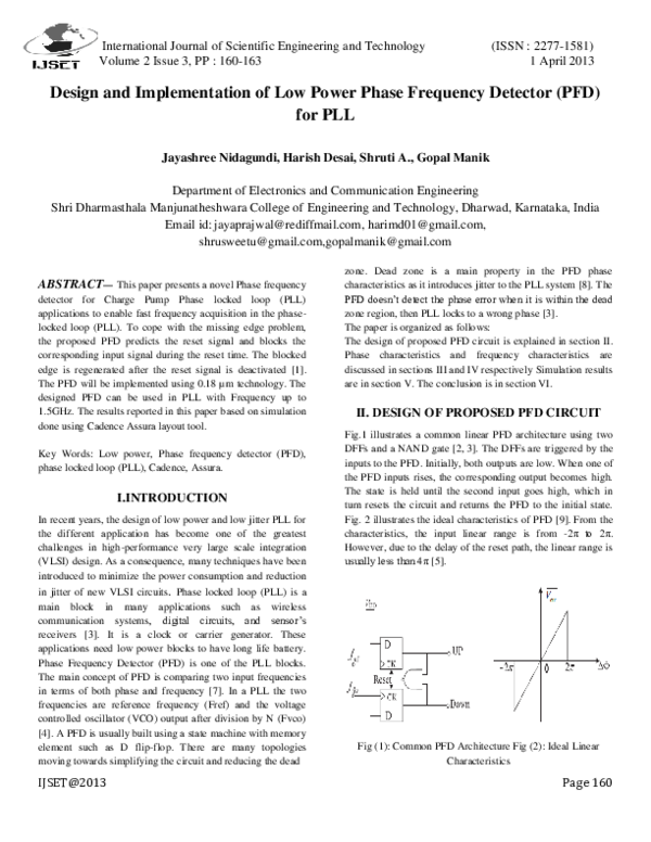 (PDF) Design and Implementation of Low Power Phase Frequency Detector (PFD) for PLL