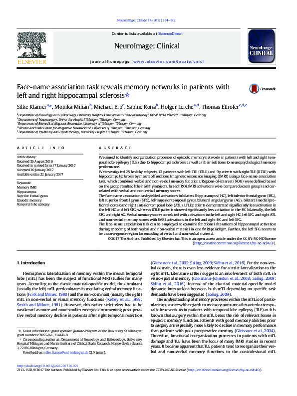 (PDF) Face-name association task reveals memory networks in patients ...