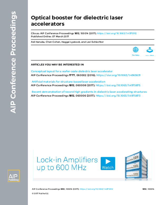 (PDF) Optical booster for dielectric laser accelerators