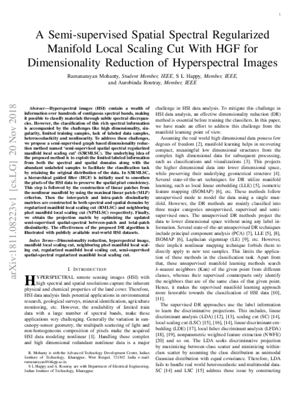 Pdf A Semisupervised Spatial Spectral Regularized Manifold Local Scaling Cut With Hgf For