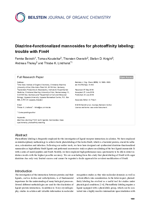 (PDF) Diazirine-functionalized mannosides for photoaffinity labeling ...