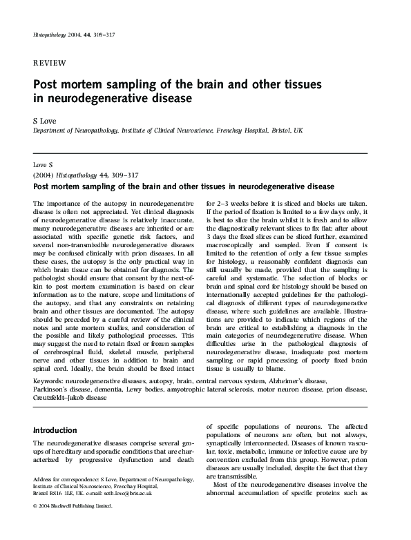 (PDF) Post mortem sampling of the brain and other tissues in ...