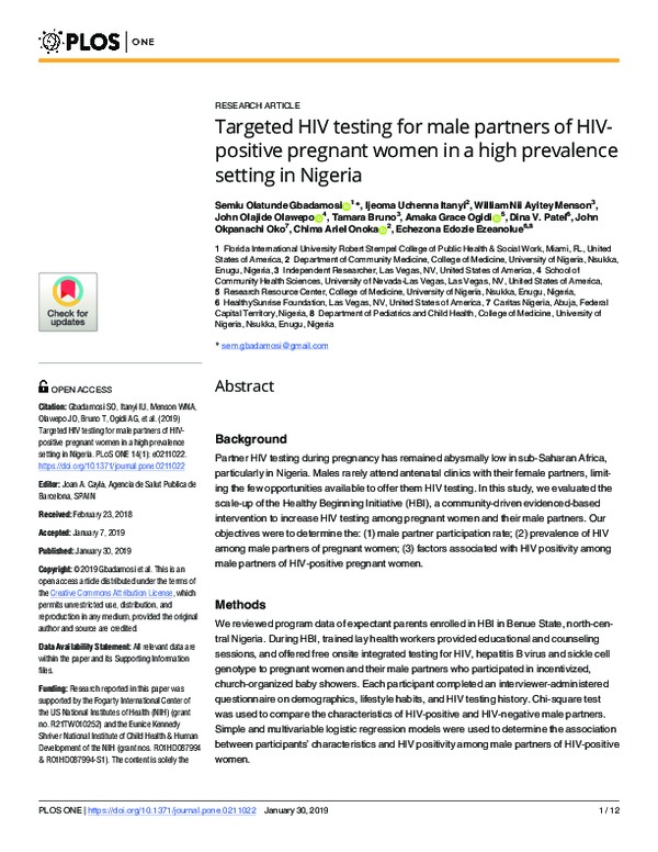 (PDF) Targeted HIV testing for male partners of HIV-positive pregnant ...