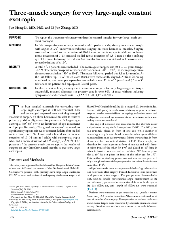 (PDF) Three-muscle surgery for very large-angle constant exotropia