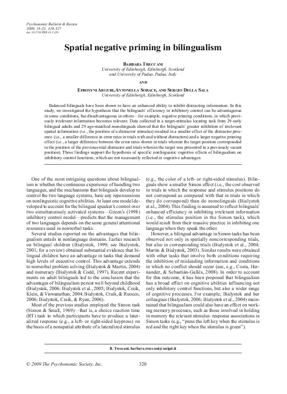 (PDF) Spatial negative priming in bilingualism