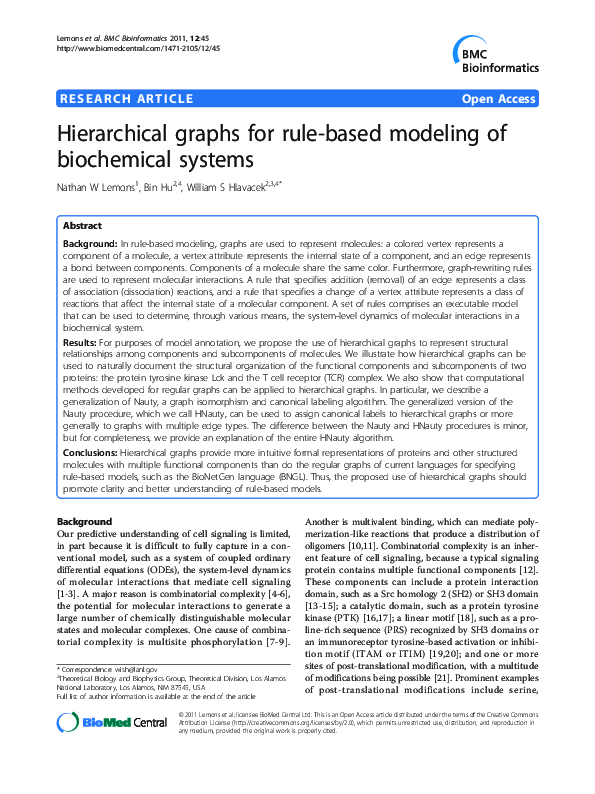 (PDF) Hierarchical graphs for rule-based modeling of biochemical systems