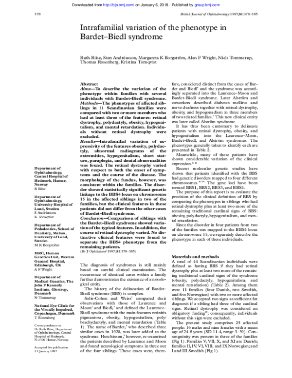 (PDF) Intrafamilial variation of the phenotype in Bardet–Biedl syndrome