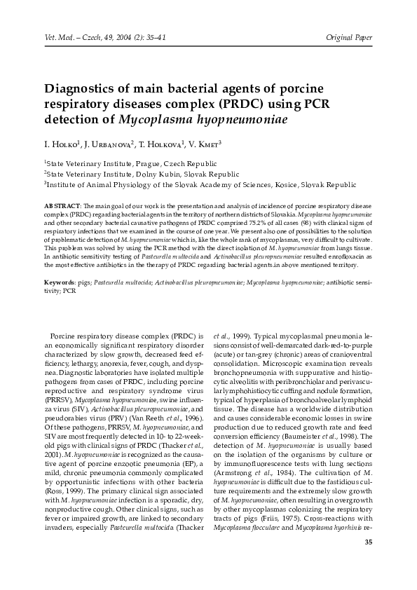 (PDF) Diagnostics of main bacterial agents of porcine respiratory ...