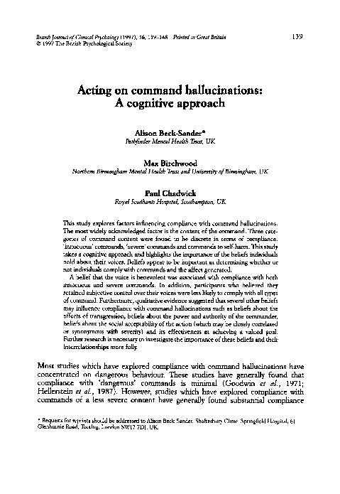 (PDF) Acting on command hallucinations: A cognitive approach