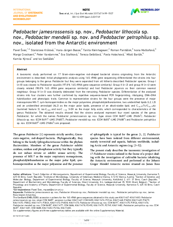 (PDF) Pedobacter jamesrossensis sp. nov., Pedobacter lithocola sp. nov ...