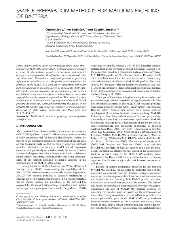 (PDF) Sample preparation methods for MALDI-MS profiling of bacteria