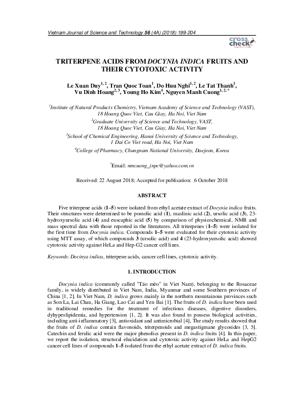 (PDF) Triterpenes from Docynia Indica Fruits and Their Cytotoxic Activity