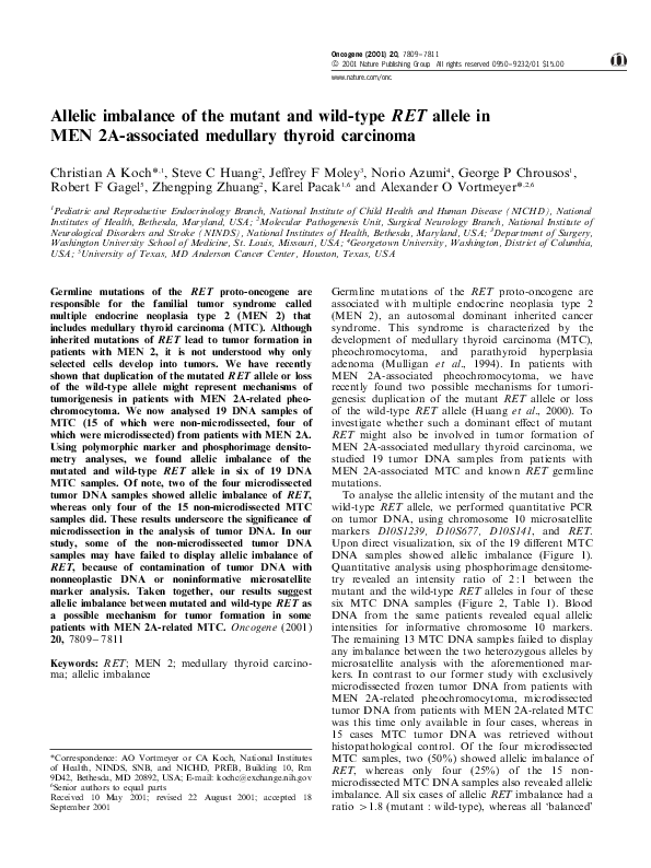 (PDF) Allelic imbalance of the mutant and wild-type RET allele in MEN ...