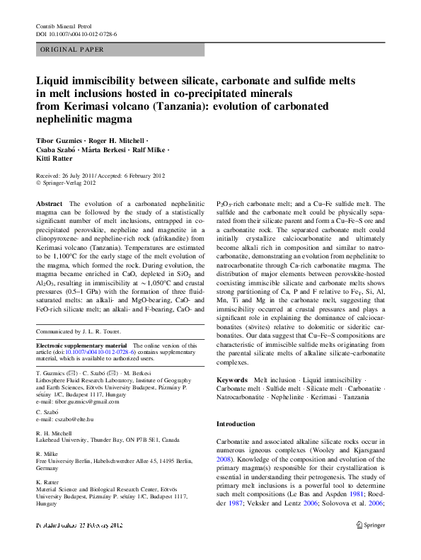 (PDF) Liquid immiscibility between silicate, carbonate and sulfide ...