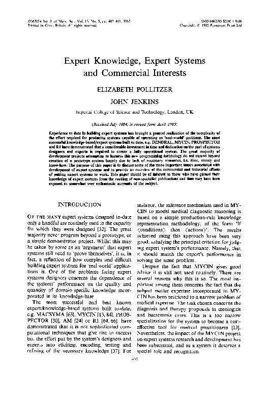 (PDF) Expert knowledge, expert systems and commercial interests