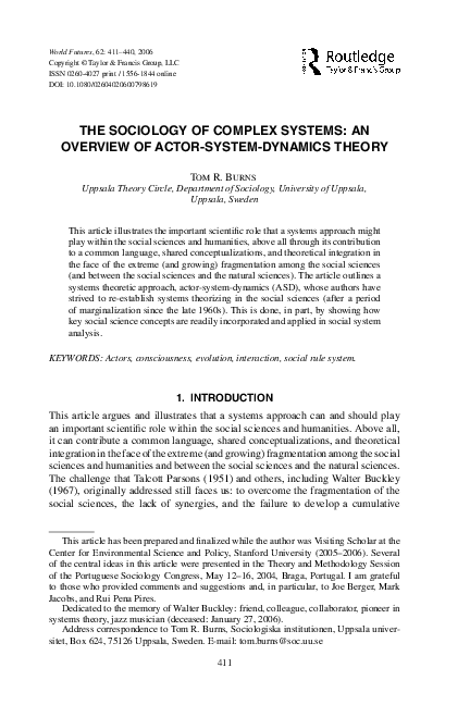 (PDF) The Sociology of Complex Systems: An Overview of Actor-System ...