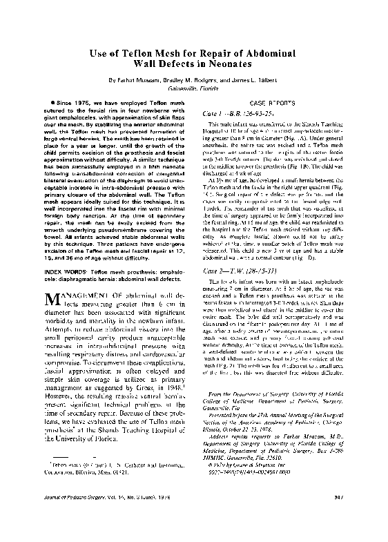 (PDF) Use of teflon mesh for repair of abdominal wall defects in ...
