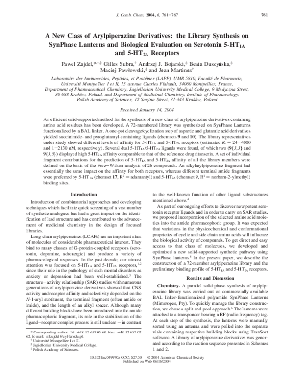 (PDF) A New Class of Arylpiperazine Derivatives: the Library Synthesis ...