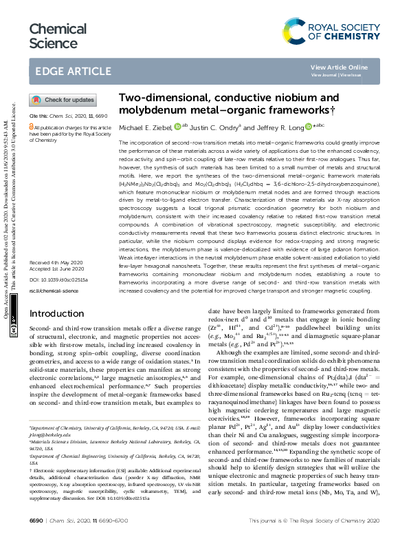 (PDF) Two-dimensional, conductive niobium and molybdenum metal–organic ...
