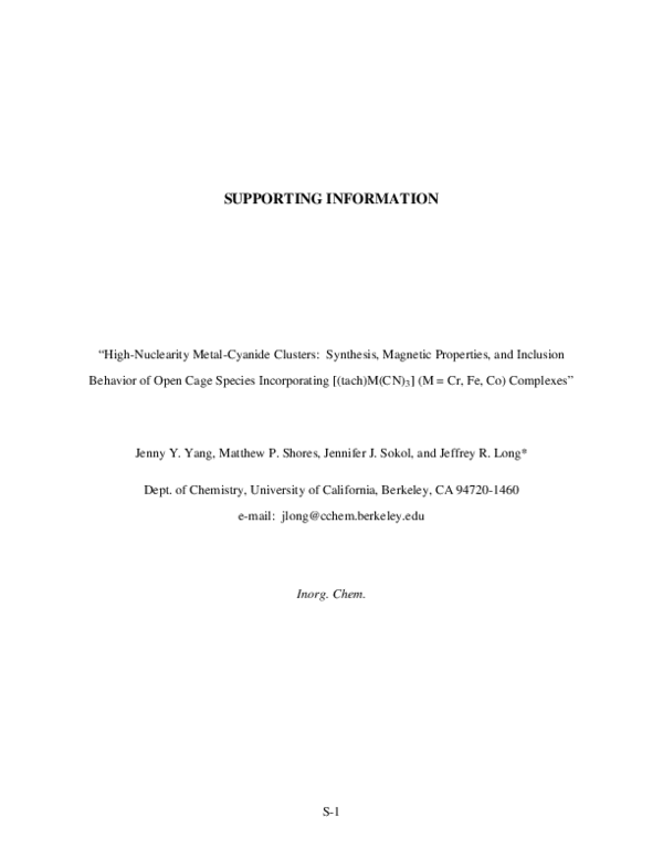 (PDF) High-Nuclearity Metal−Cyanide Clusters: Synthesis, Magnetic ...