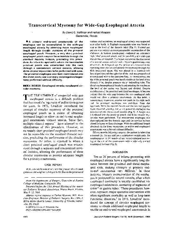 (PDF) Transcervical myotomy for wide-gap esophageal atresia