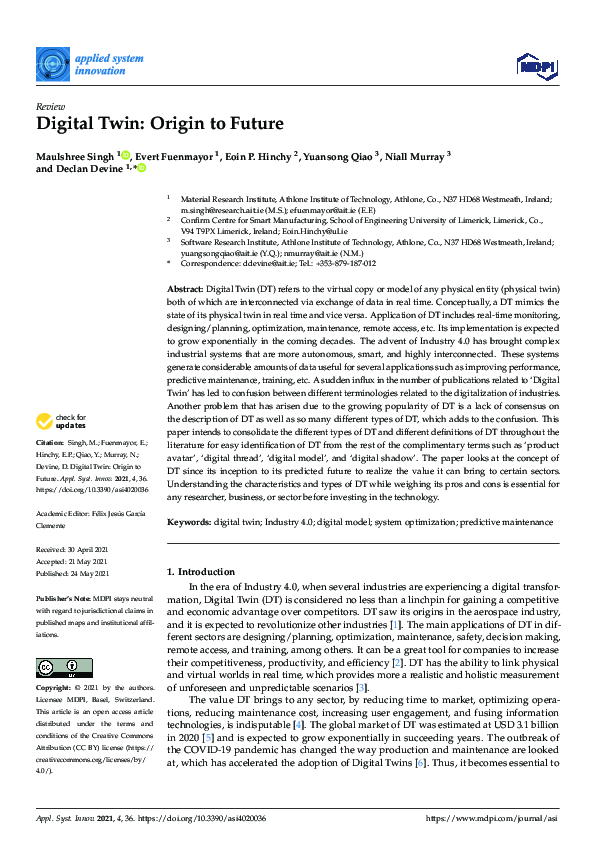 (PDF) Digital Twin: Origin to Future