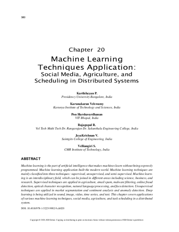 (PDF) Machine Learning Techniques Application
