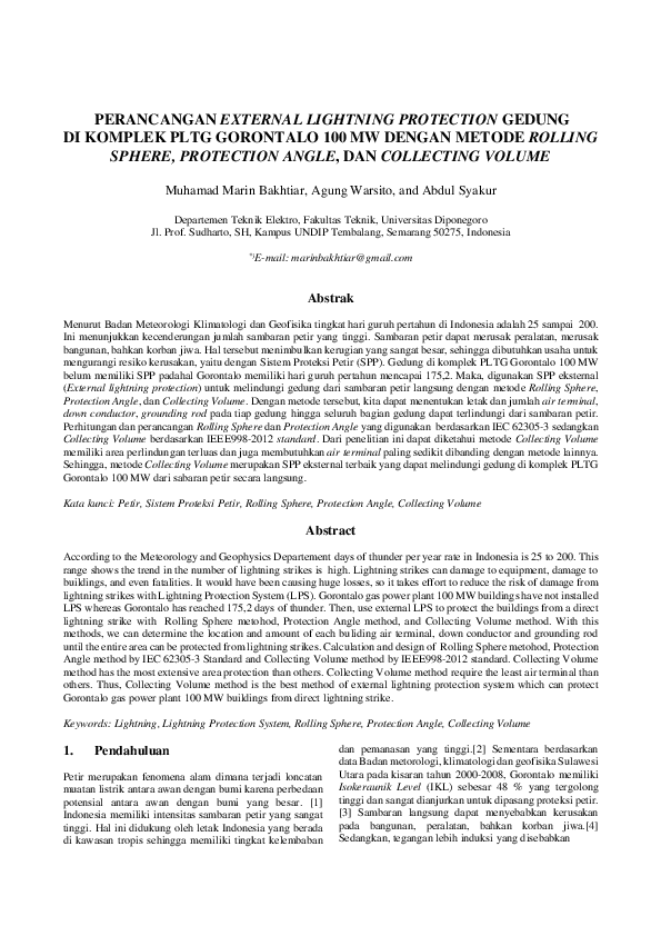 (PDF) Perancangan External Lightning Protection Gedung DI Komplek PLTG ...