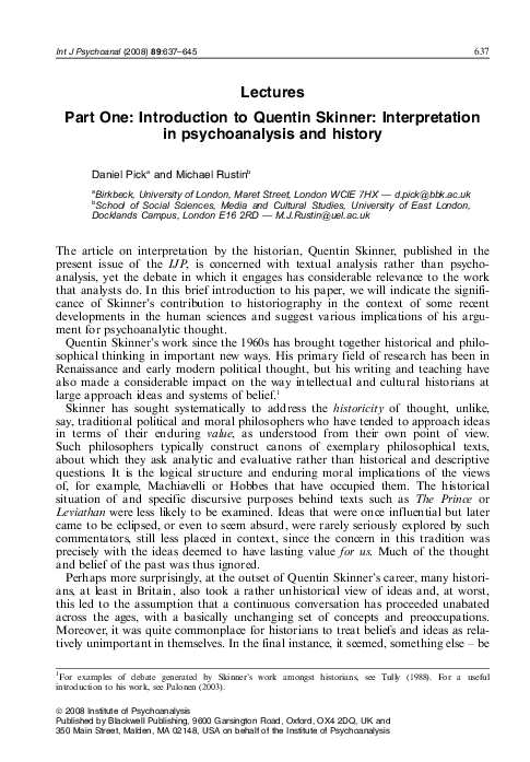 (PDF) Lectures Part One: Introduction to Quentin Skinner ...
