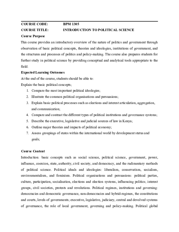 (DOC) INTRODUCTION TO POLITICAL SCIENCE outline