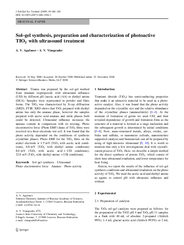 Sol–gel synthesis, preparation and characterization of photoactive TIO2 ...