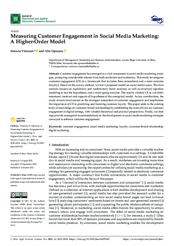 (PDF) Measuring Customer Engagement in Social Media Marketing: A Higher ...